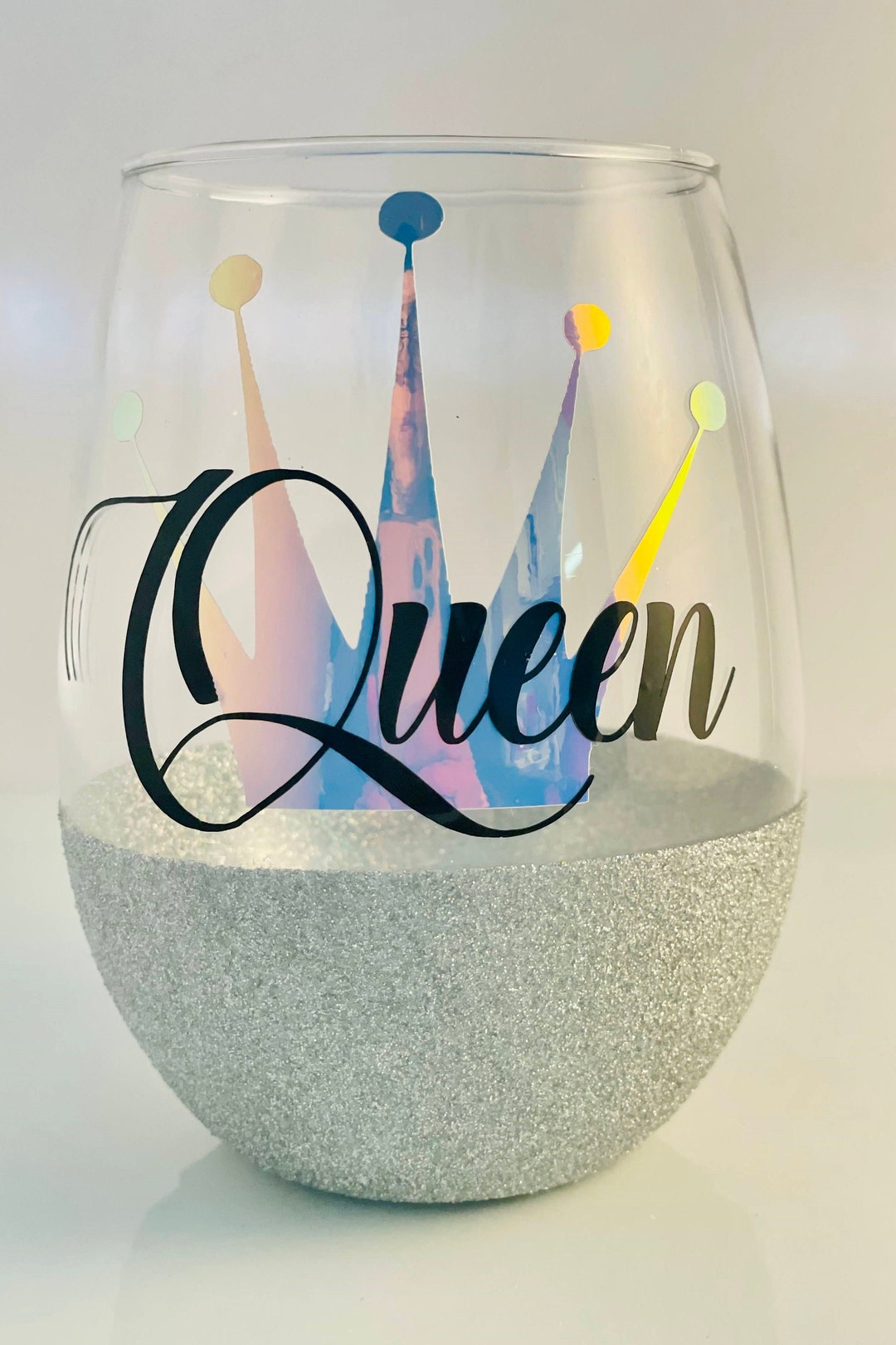 Queen Wine Glass, Custom Glitter Glass With Crown, Personalized Gift ...