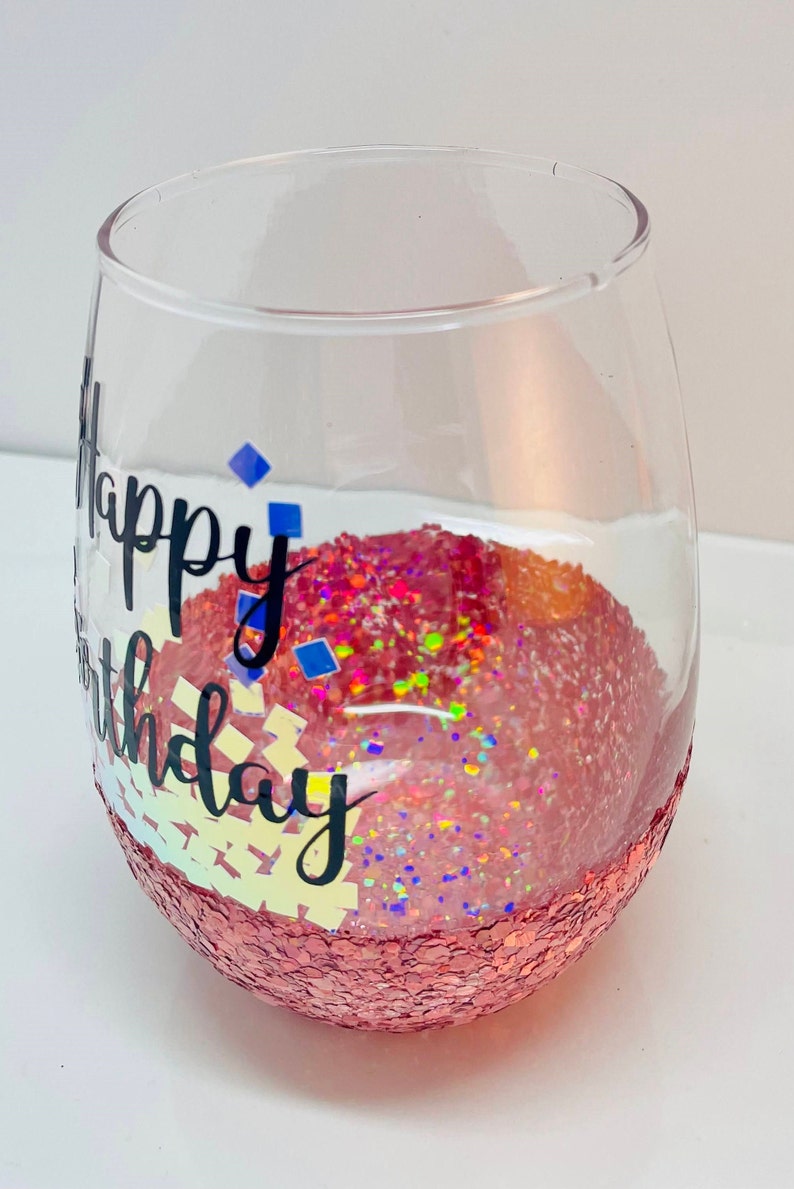 Happy Birthday Wine Glass Birthday Wine Glass Glitter Wine Etsy