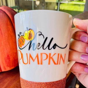 Hello Pumpkin Mug, Glitter Mug, Fall Mug, Pumpkin Spice Mug ...