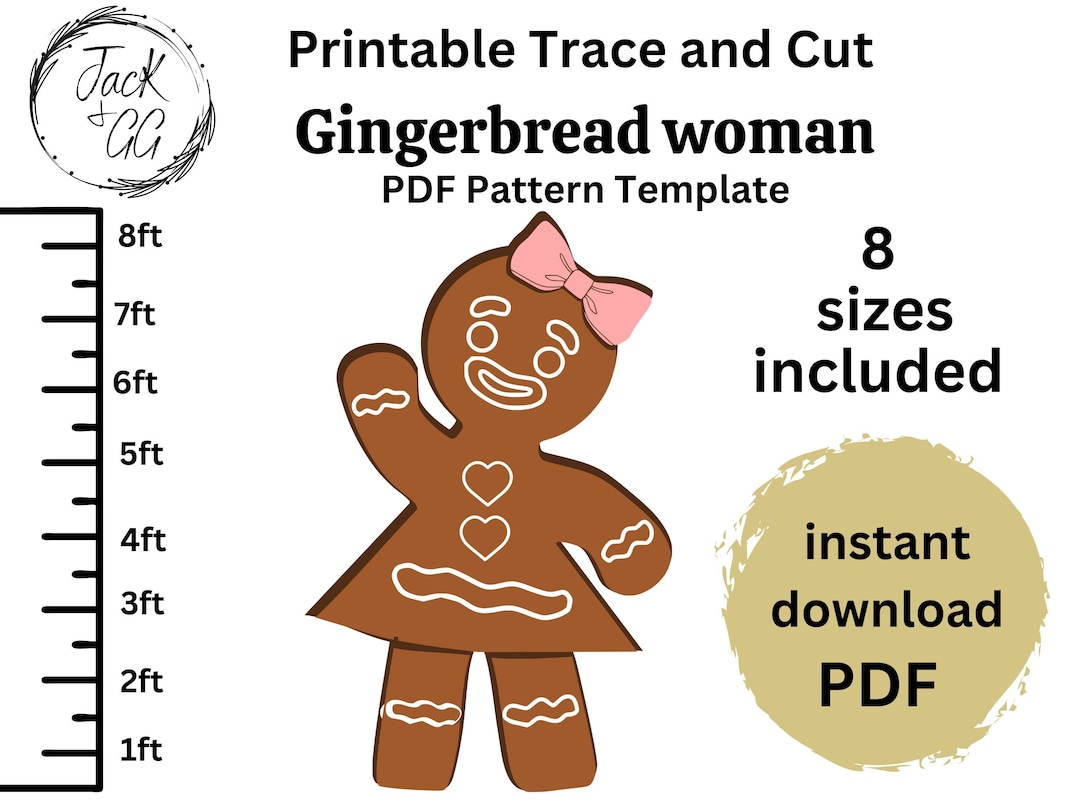 1ft - 8ft Gingerbread Woman PDF Template ,printable Trace and Cut ...