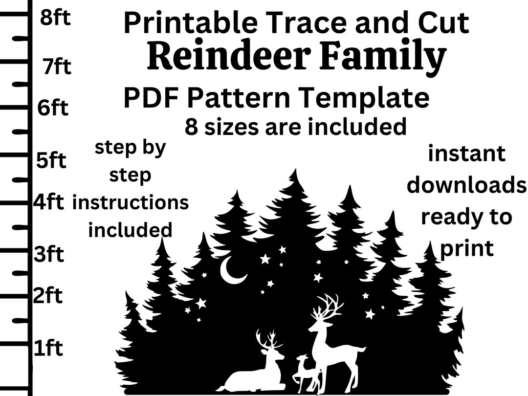 1ft to 8ft Deer Family , Woodworking Pdf Template , Printable Digital ...