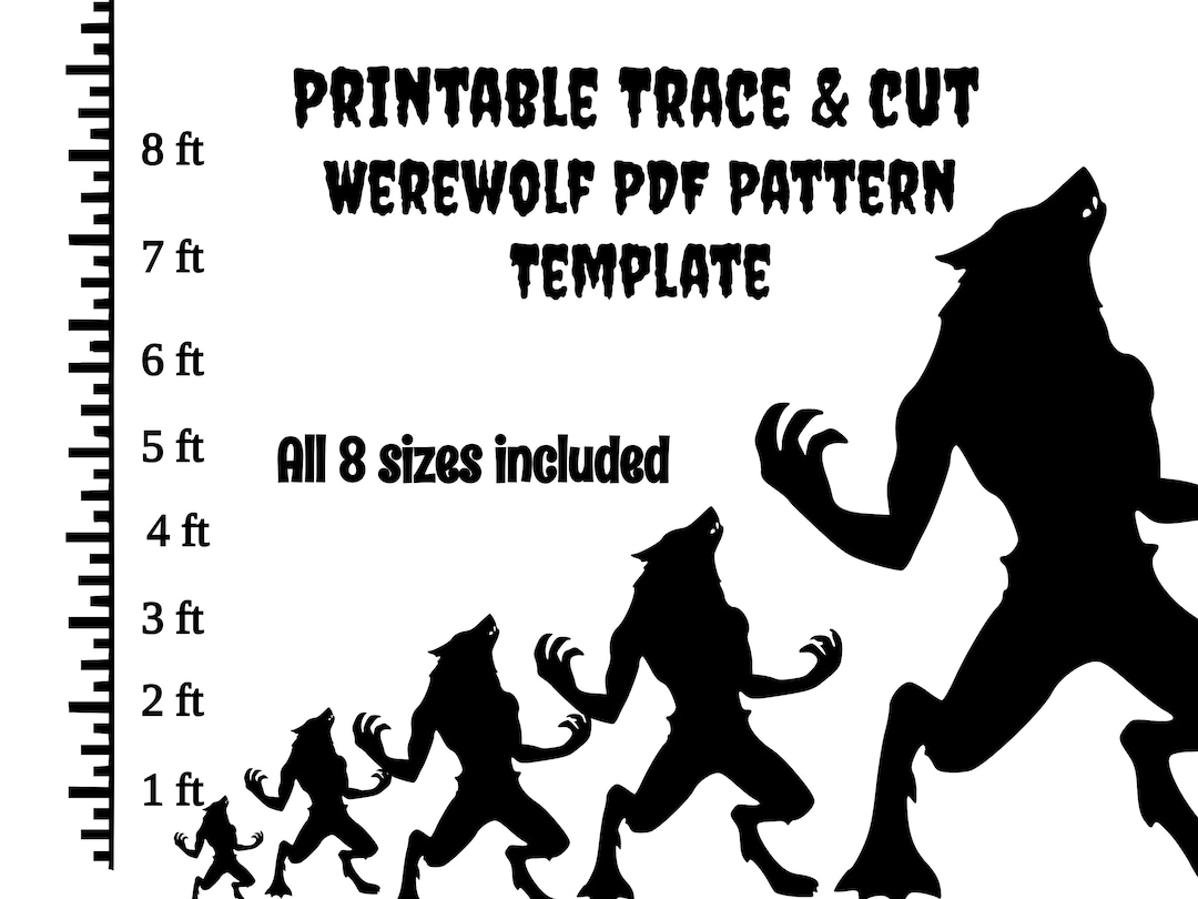 1ft - 8ft Werewolf Template , Halloween Pdf Template ,printable Trace ...