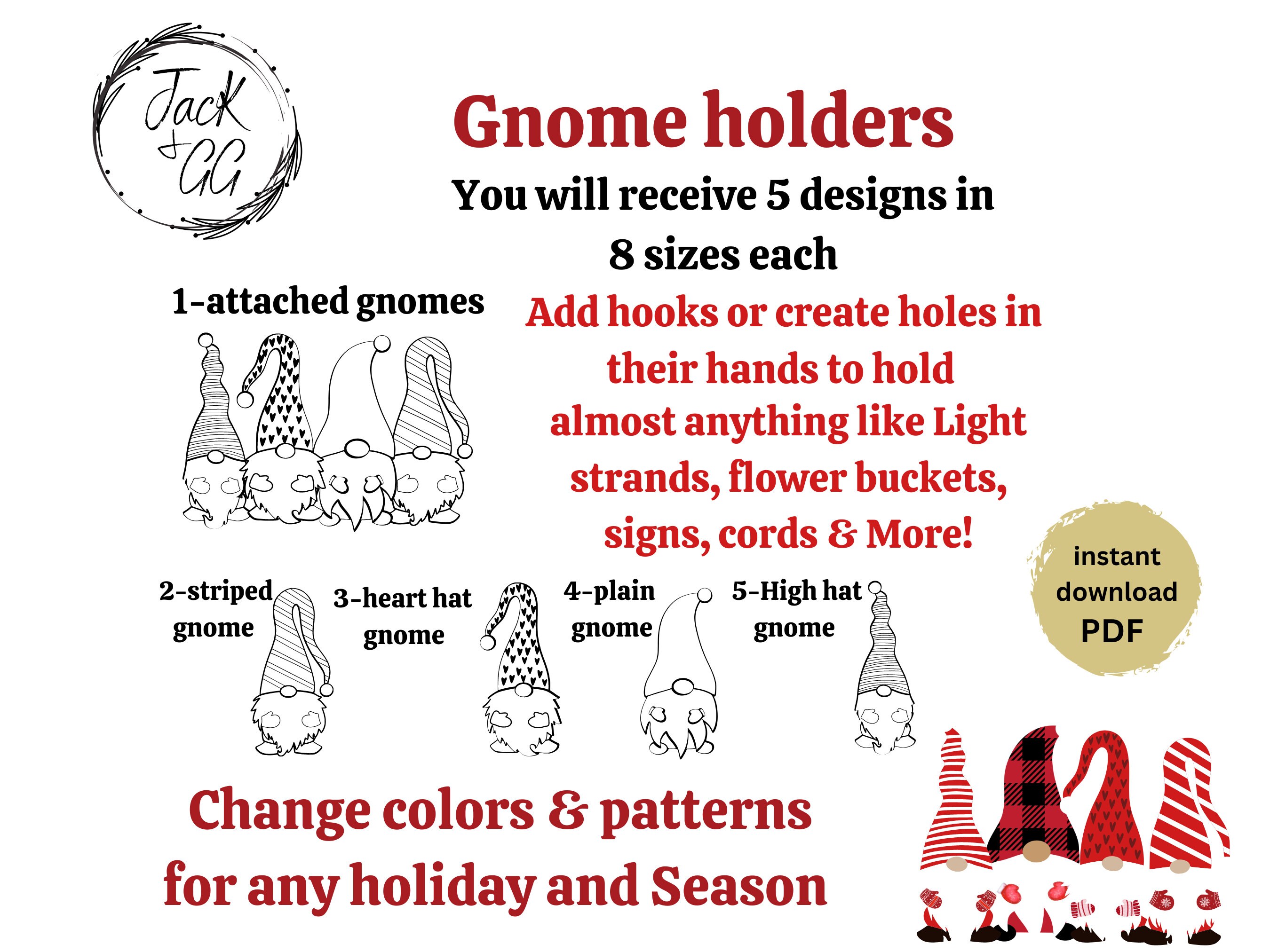 1ft- 8ft Diy Christmas Gnome Bundle PDF Template ,printable Trace and ...