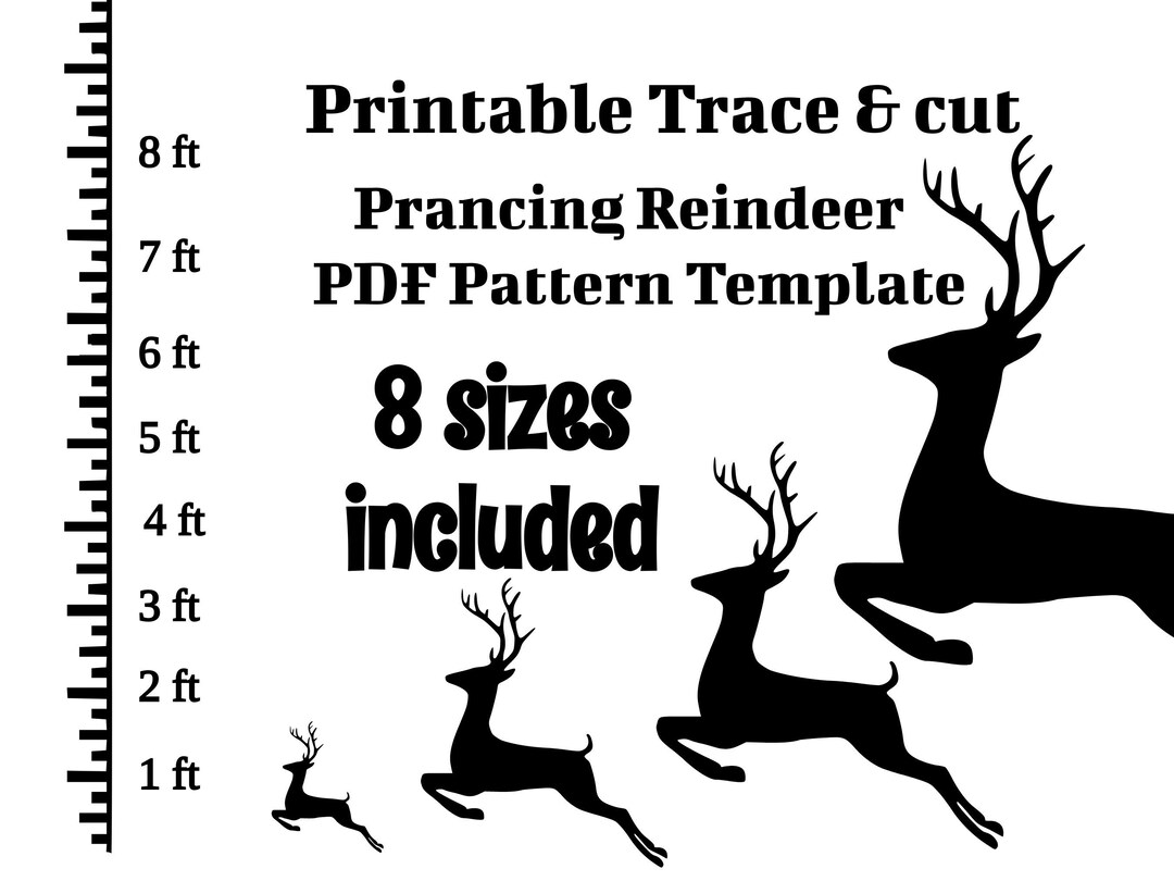 1ft - 8ft Prancing Reindeer Silhouette PDF Template ,printable Trace ...