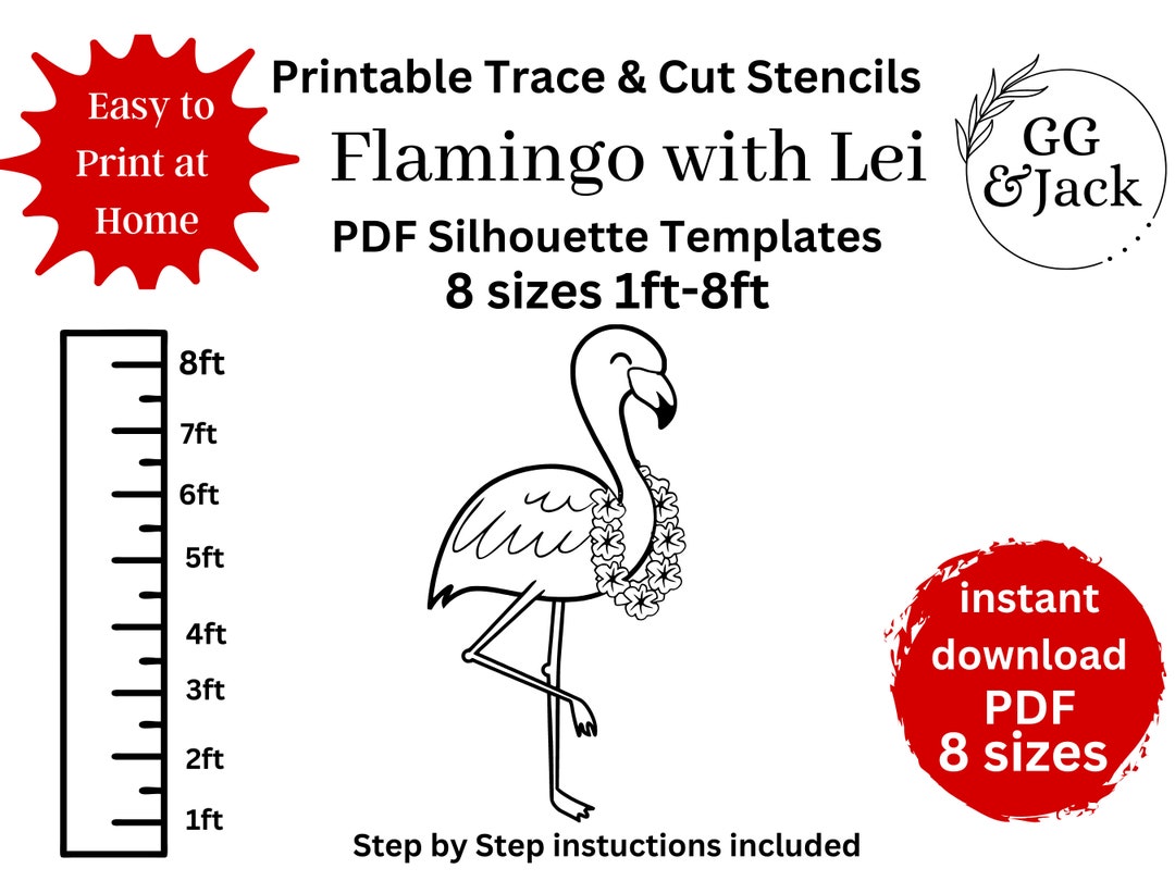 Life Size 1ft to 8ft Flamingo in Hawaiian Lei Silhouette Stencil ...