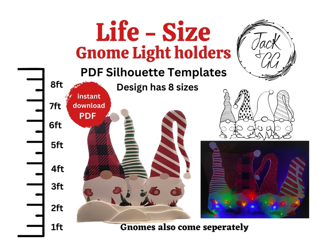 1ft- 8ft Diy Christmas Gnome Bundle PDF Template ,printable Trace and ...