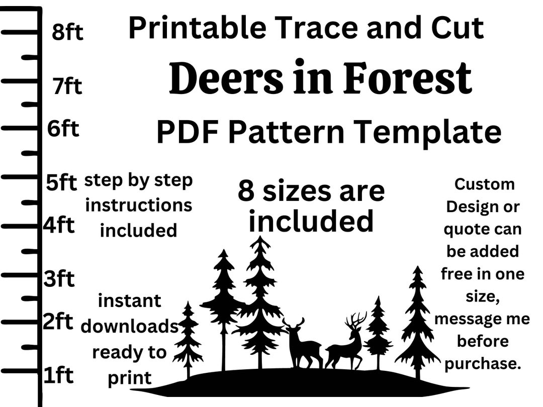 1ft - 8ft Deer Family in Forest Scene PDF Template ,printable Trace and ...