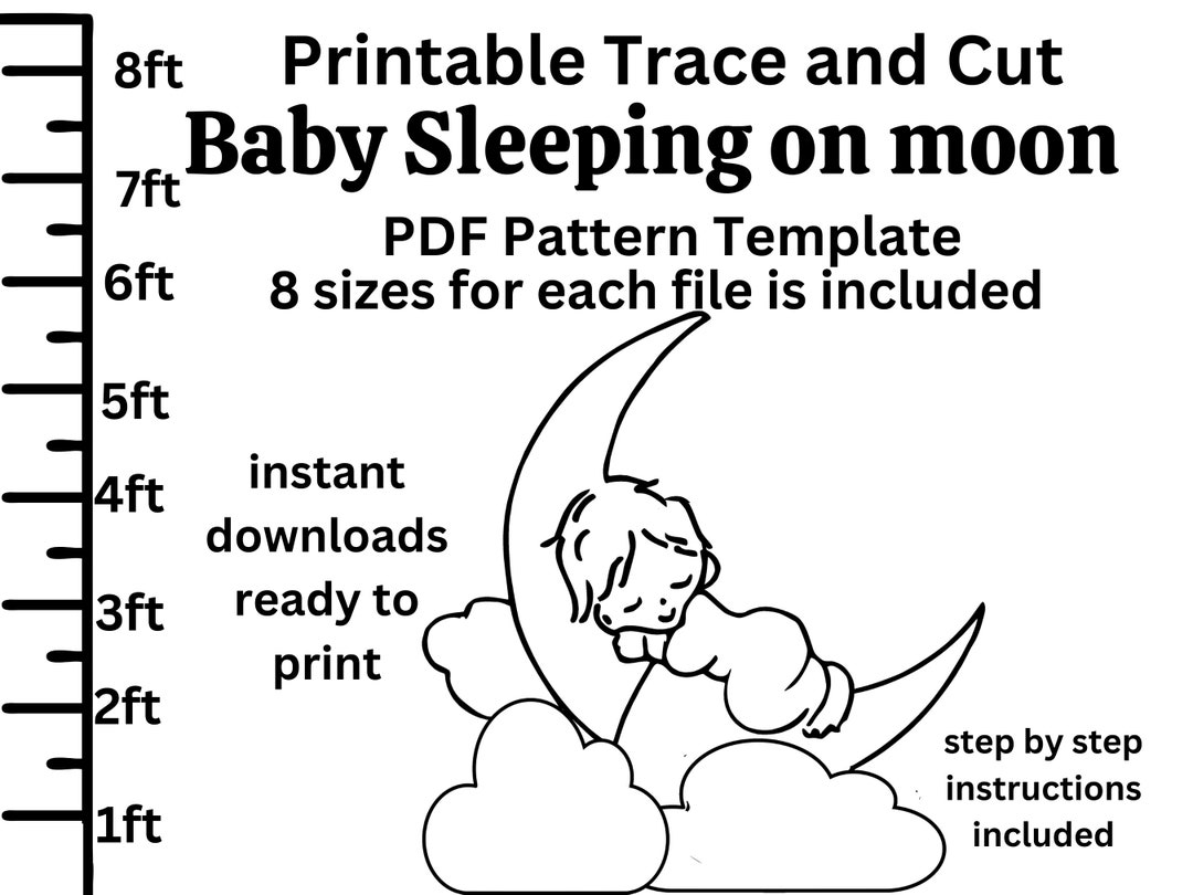 1ft- 8ft Newborn Baby Sleeping on Moon PDF Template ,printable Trace ...
