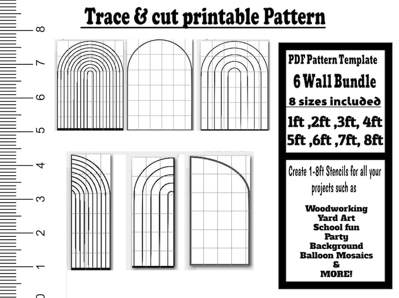1ft - 8ft Wall Arch Bundle , Pdf Templates, Party Backdrop Arch ...