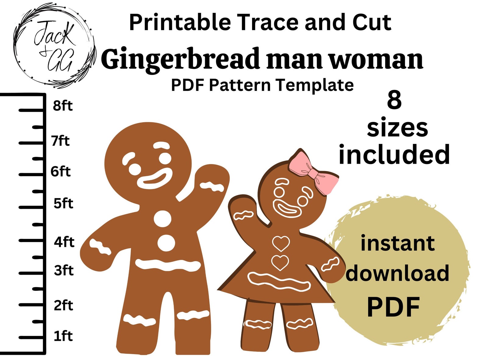 Giant Gingerbread Man Cookie Couple PDF Template ,printable Trace and ...