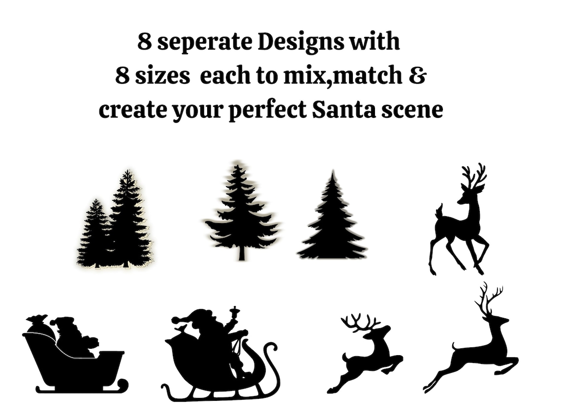 Life Size Santa Sleigh Reindeer Trees Silhouette Stencil - Etsy