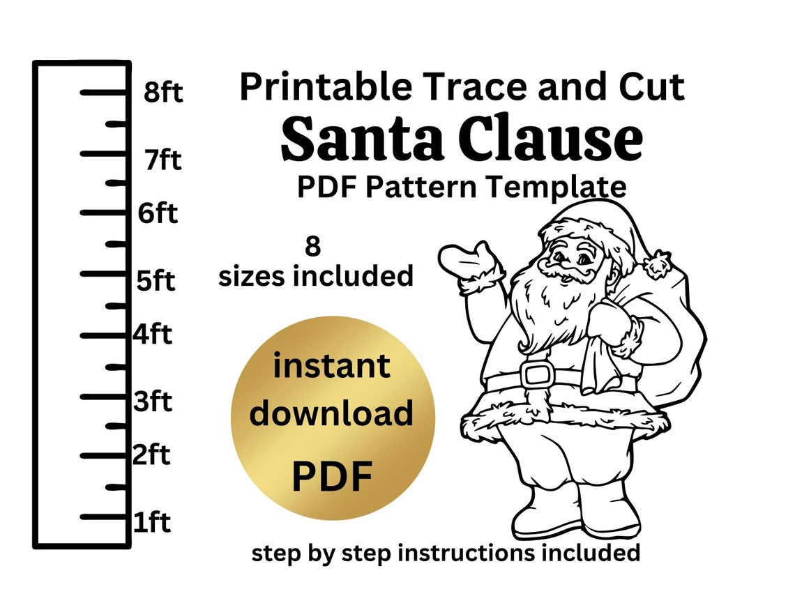 Life Size Standing Santa Clause, Christmas Silhouette, PDF Printable ...