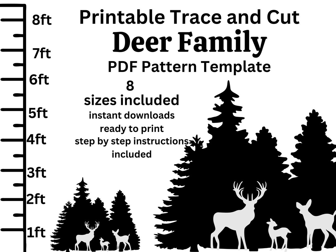 1ft- 8ft Woodland Scene Tree PDF Template , Deer Family ,printable ...