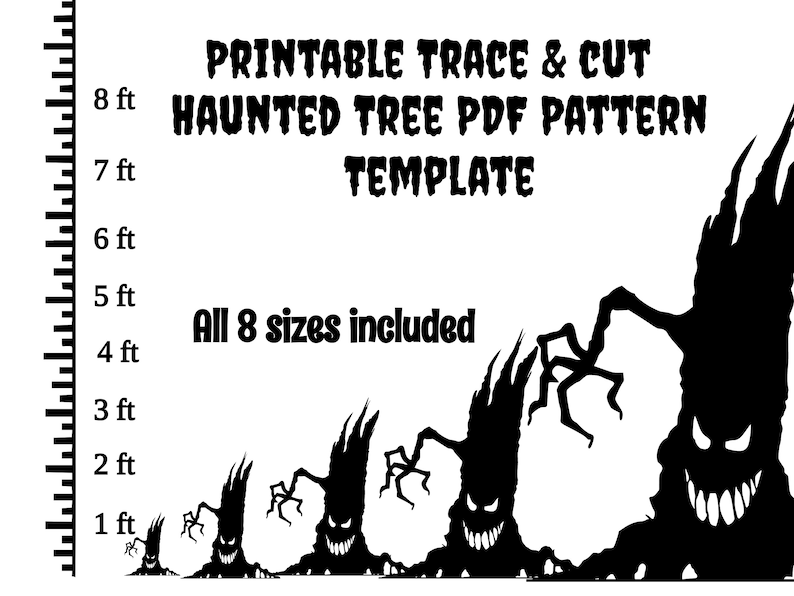 1ft - 8ft Spooky Tree PDF Template ,printable Trace and Cut Halloween ...