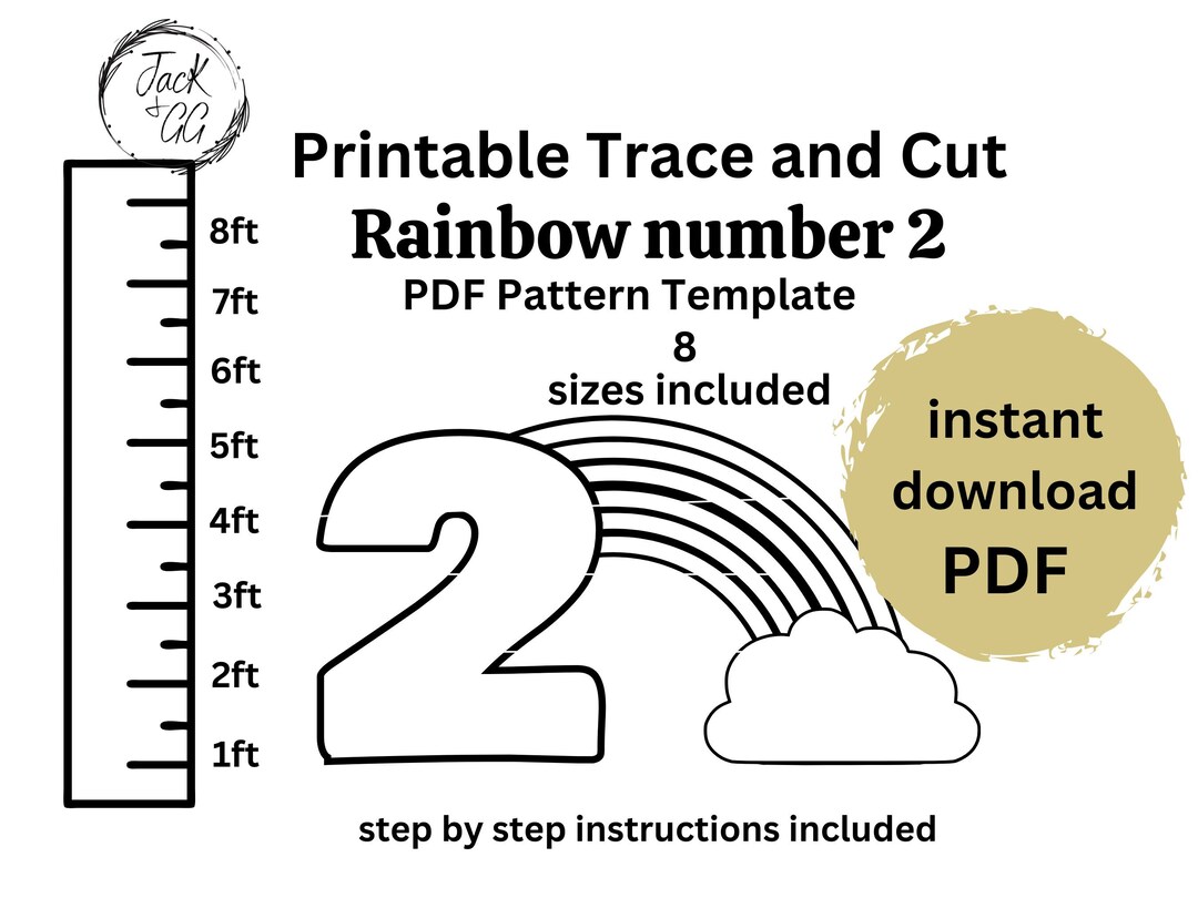 2 Ft- 8 Ft Number 2 Rainbow Arch Template ,second Birthday, Print and ...