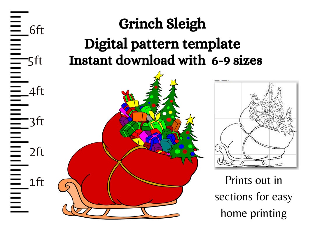 Christmas Grinch Sleigh Yard Art Display Bundle Set, 1ft to 9ft Pdf ...