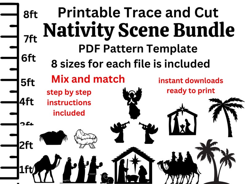 1ft- 8ft Nativity Scene Bundle PDF Template , There Kings Day Template ...