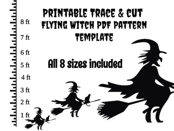 Witch on a Broom Digital Pdf Stencil Template 8 Sizes - Etsy