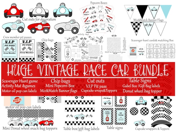 Vintage Race Car Birthday Party Bundle Printable Party Boys | Etsy