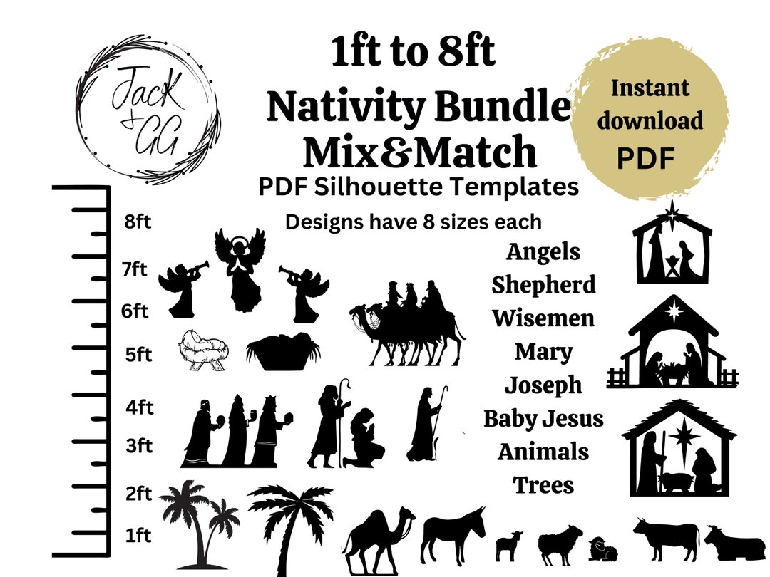 1ft- 8ft Complete Nativity Scene Bundle PDF Template ,printable Trace ...
