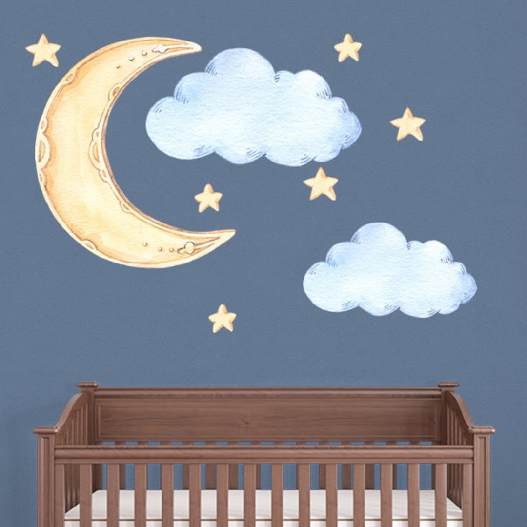 Moon Clouds Night Time Stars | Nursery Wall Decor | Removable Fabric ...