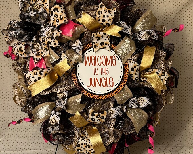 Welcome to the Jungle- Cheetah Deco Mesh Wreath - Etsy