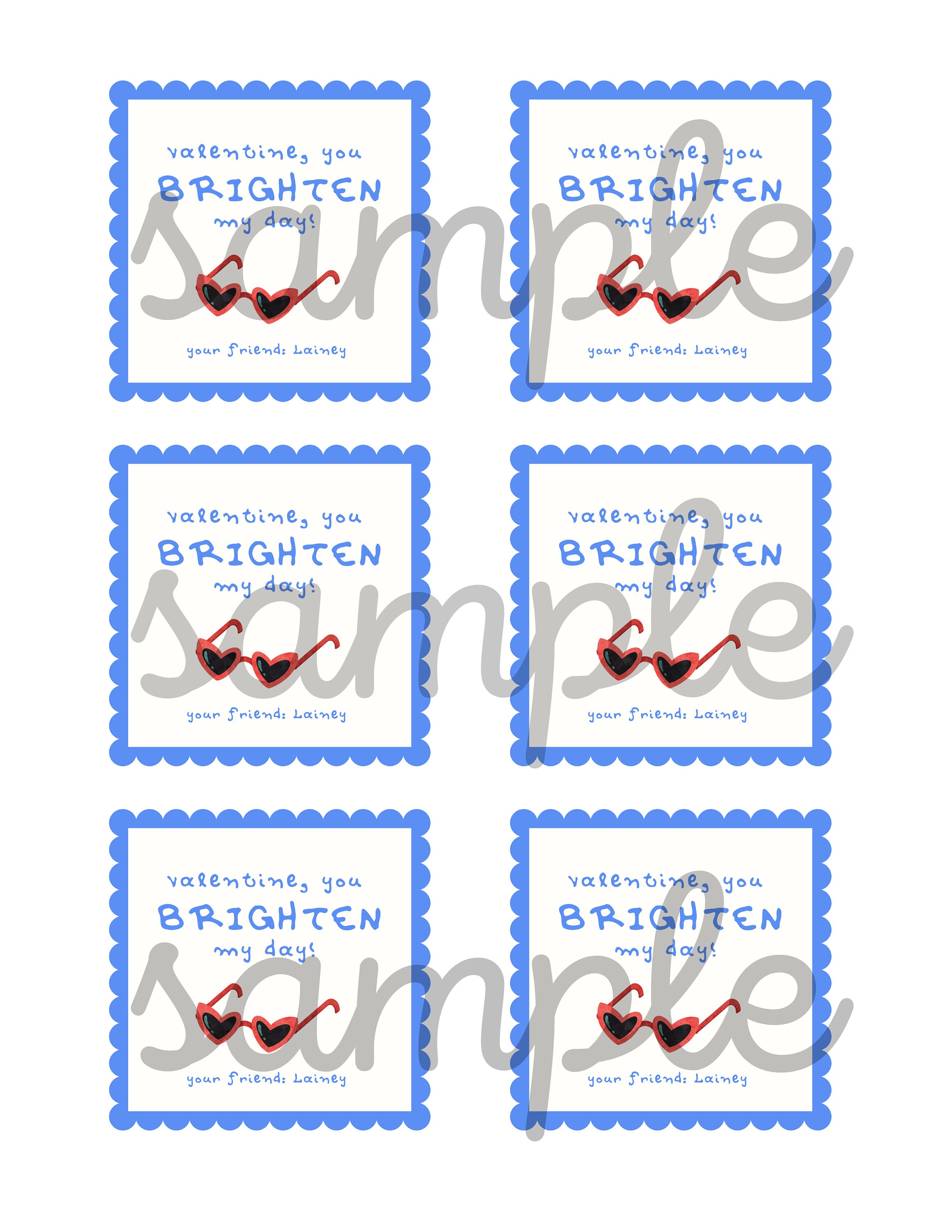 Sunglasses Valentine Card/you Brighten My Day Valentine Tags/printable ...