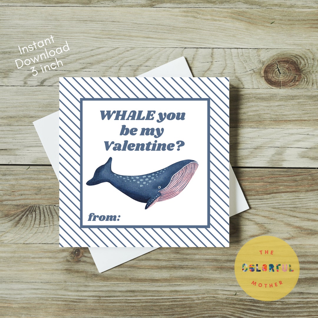 PRINTABLE Whale Valentine Card/ Kids Whale Valentine/ Classroom ...