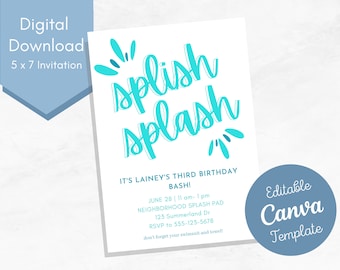 Birthday Splish Splash Invitation, Pool Party, Water Slide, Beach Ball ...