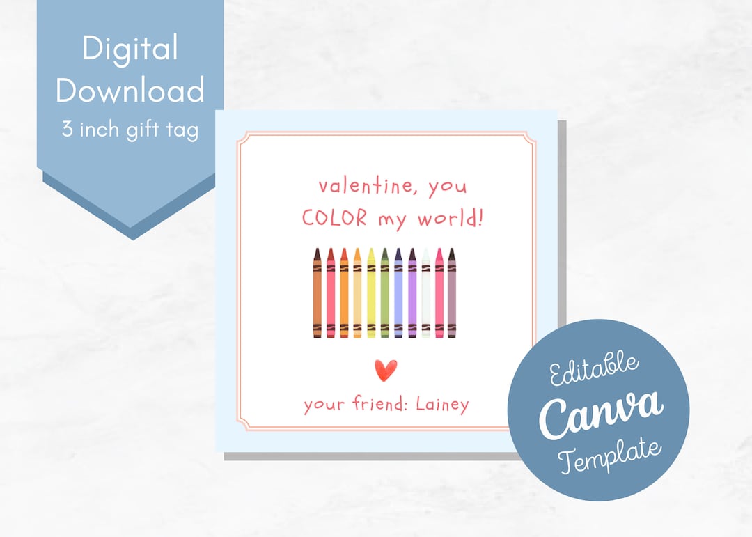 Crayon Valentine Tags: Printable Classroom Favor Cards (digital ...