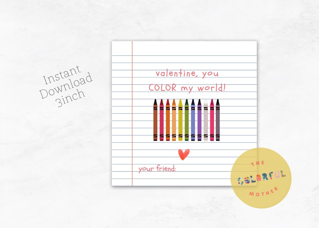Crayon Valentine Card/art Supply Valentine Tags/printable Valentine ...