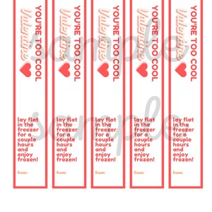 Printable Popsicle Valentine Cards, You're Too Cool Class Valentines ...
