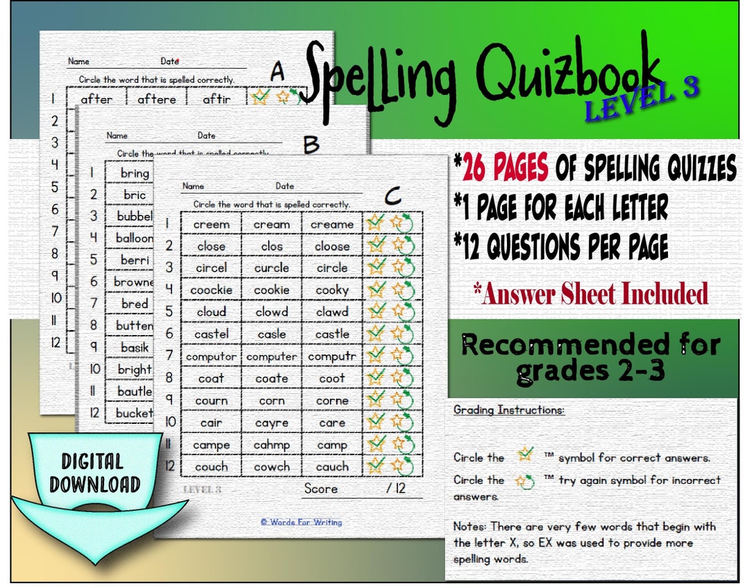 Grade 2-3 Spelling Test Workbook | 22 Printable Pages | Fun & Engaging ...