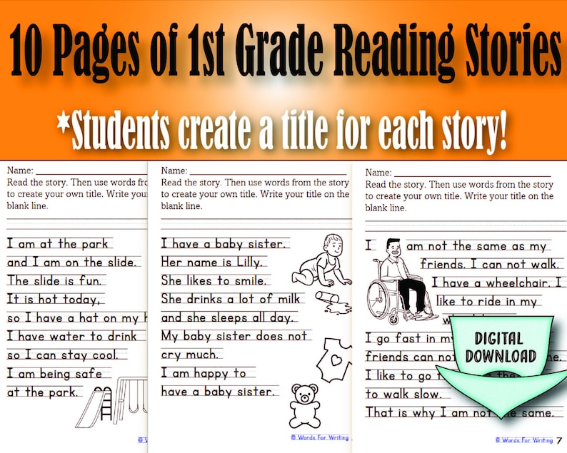 1st Grade Reading Stories PDF: 10-page Printable Workbook - Title ...