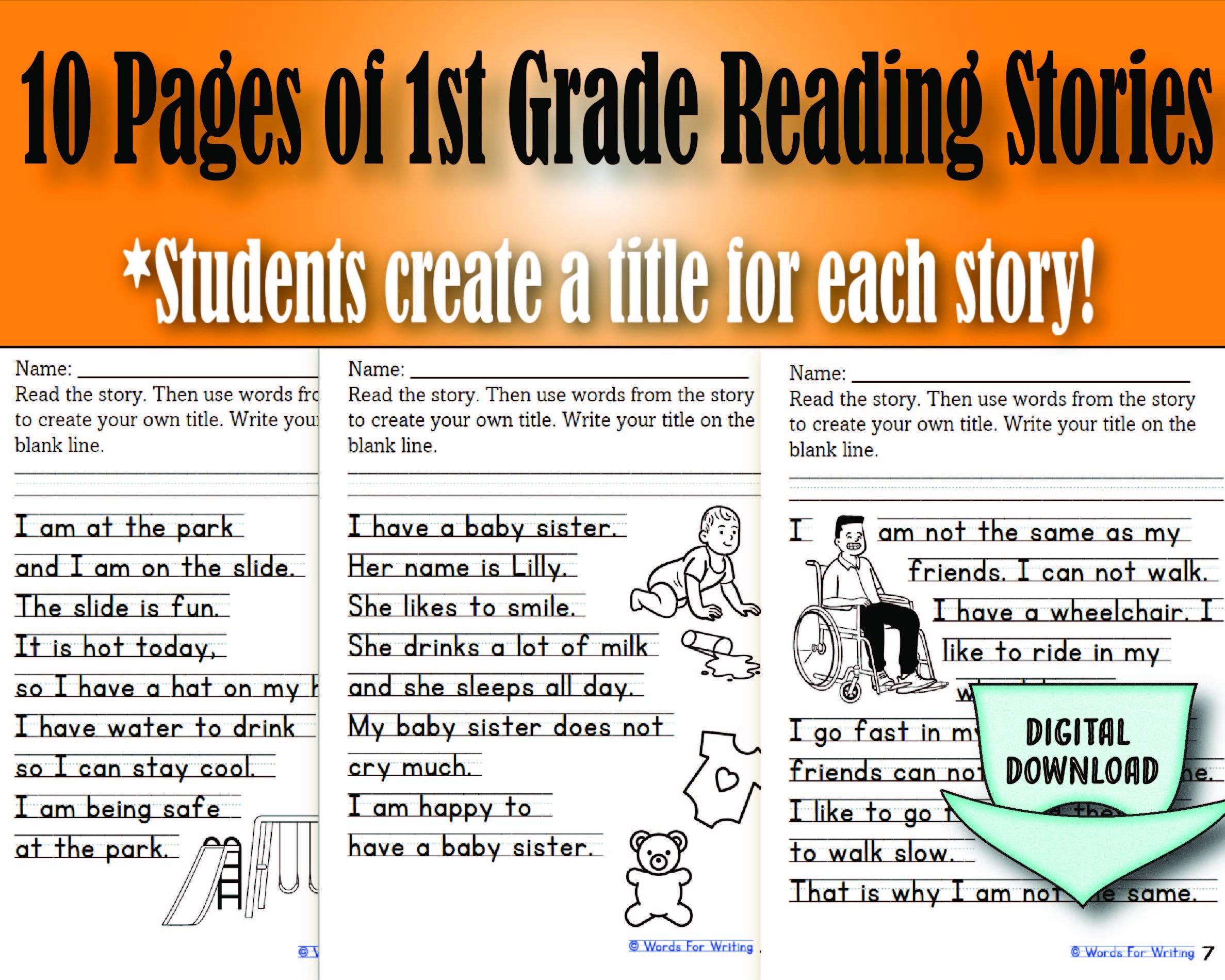 1st Grade Reading Stories PDF: 10-page Printable Workbook - Title ...