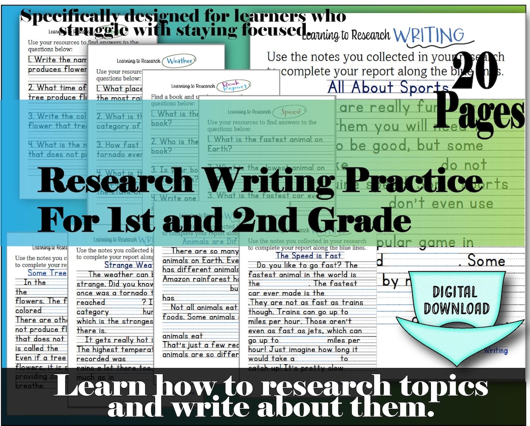 Research Writing for 1st & 2nd Grade | 20-page Printable Workbook for ...
