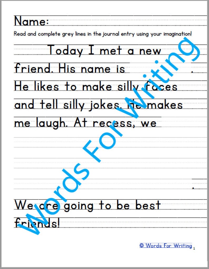Printable Story Writing Workbook: 1st-4th Grade 10 Pages of complete ...