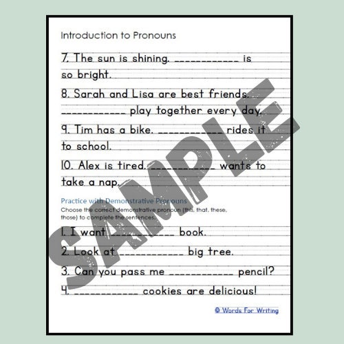 Printable Pronoun Worksheets for 1st Grade: 5-page Fill-in-the-blanks ...