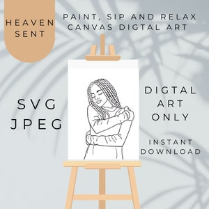 SVG DIY Paint Party Outline, Paint and Sip Canvas: Woman Self-love ...