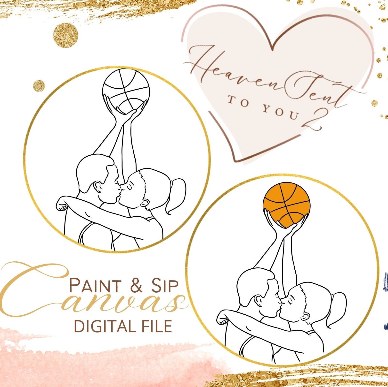 Paint and Sip, Love and Basketball, Drawing - Etsy