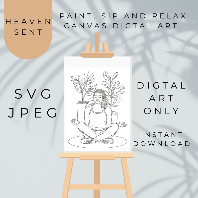 DIY Paint Party Outline, Paint and Sip Canvas: Woman Meditating, Relax ...