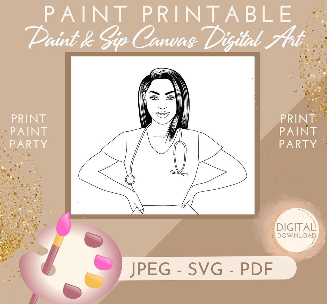 NURSE DIY Paint Party Outline, NURSE, Paint With a Twist, Black Woman ...