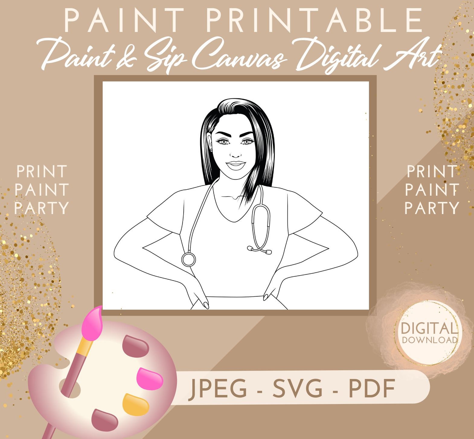 NURSE DIY Paint Party Outline, NURSE, Paint With a Twist, Black Woman ...