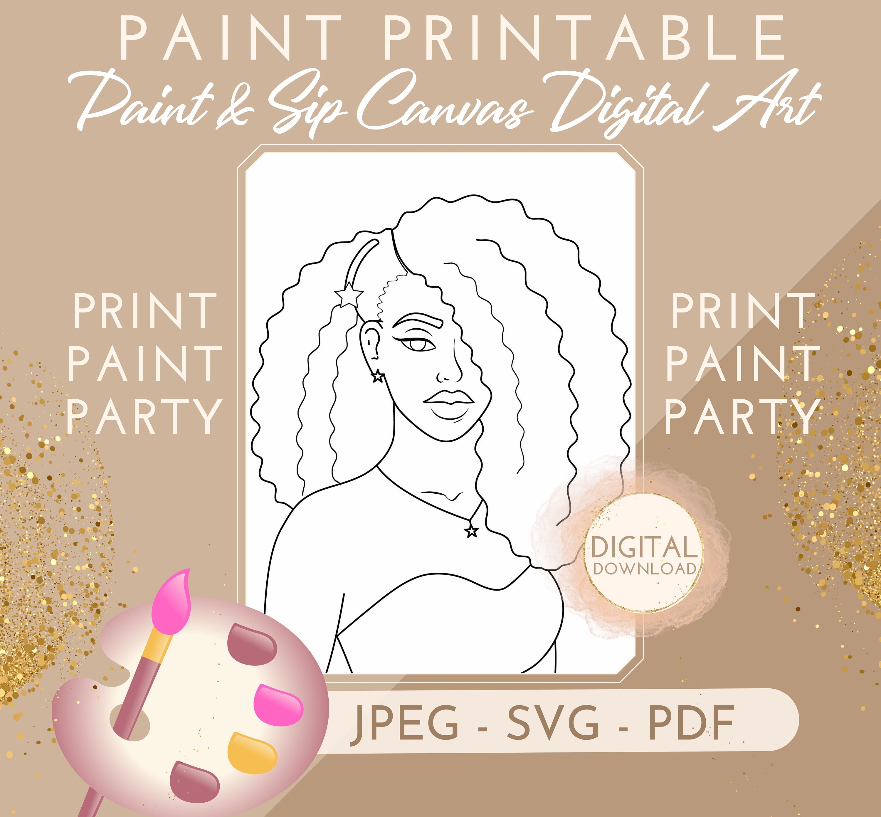 DIY Paint Party Outline, Woman Posing in Hat JPEG, Paint With a Twist ...