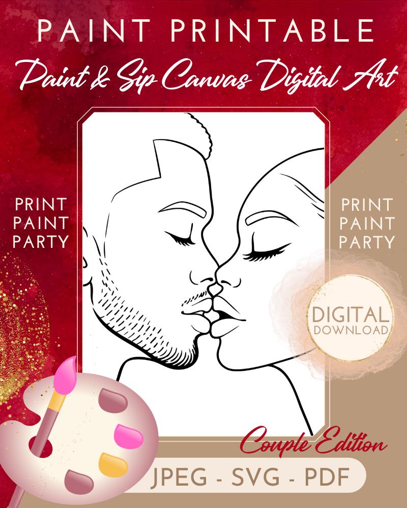 Romantic Black Couple Outline, DIY Paint and Sip Canvas Template ...