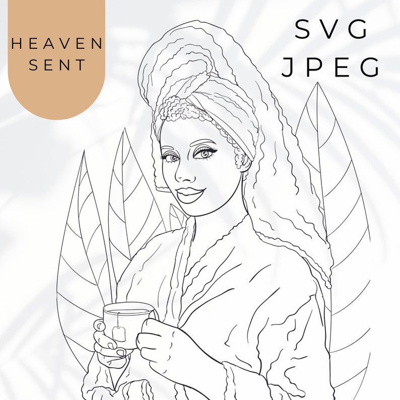 DIY Paint Party Outline, Paint and Sip Canvas: Woman With Tea, Relax ...