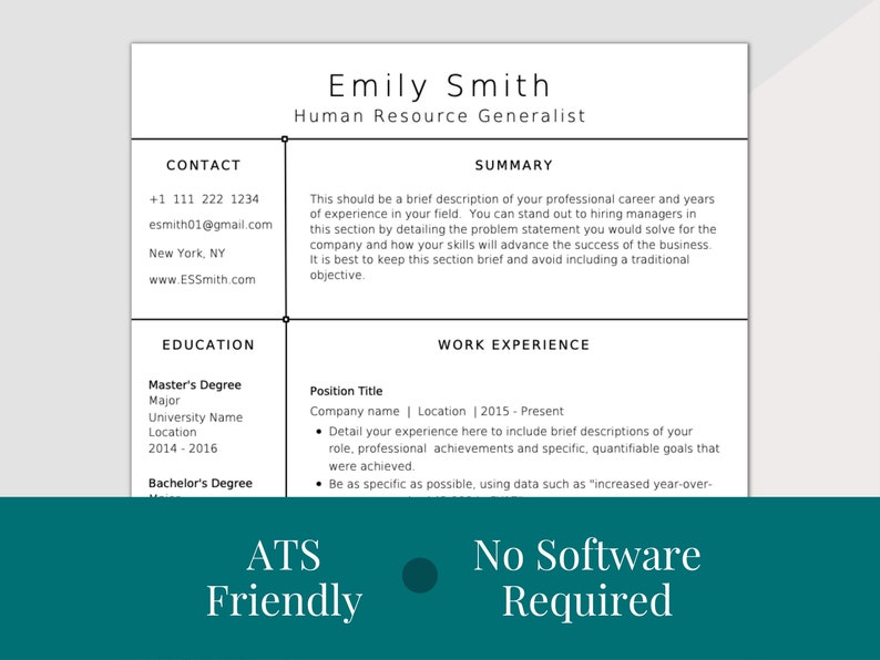 Clean Resume CV Template, ATS Friendly, Includes Cover Letter ...