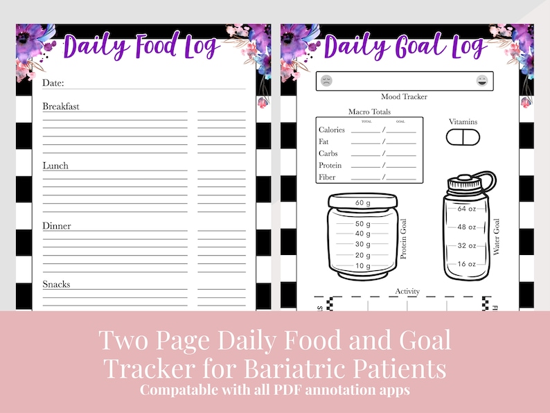Bariatric Digital Planning Sheet, Food Log for Goodnotes, Macro ...