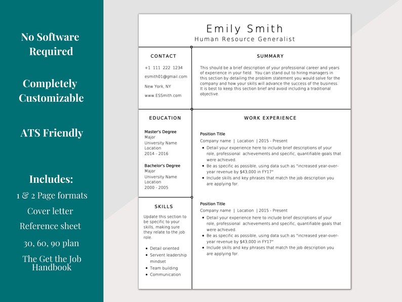 Clean Resume CV Template, ATS Friendly, Includes Cover Letter ...