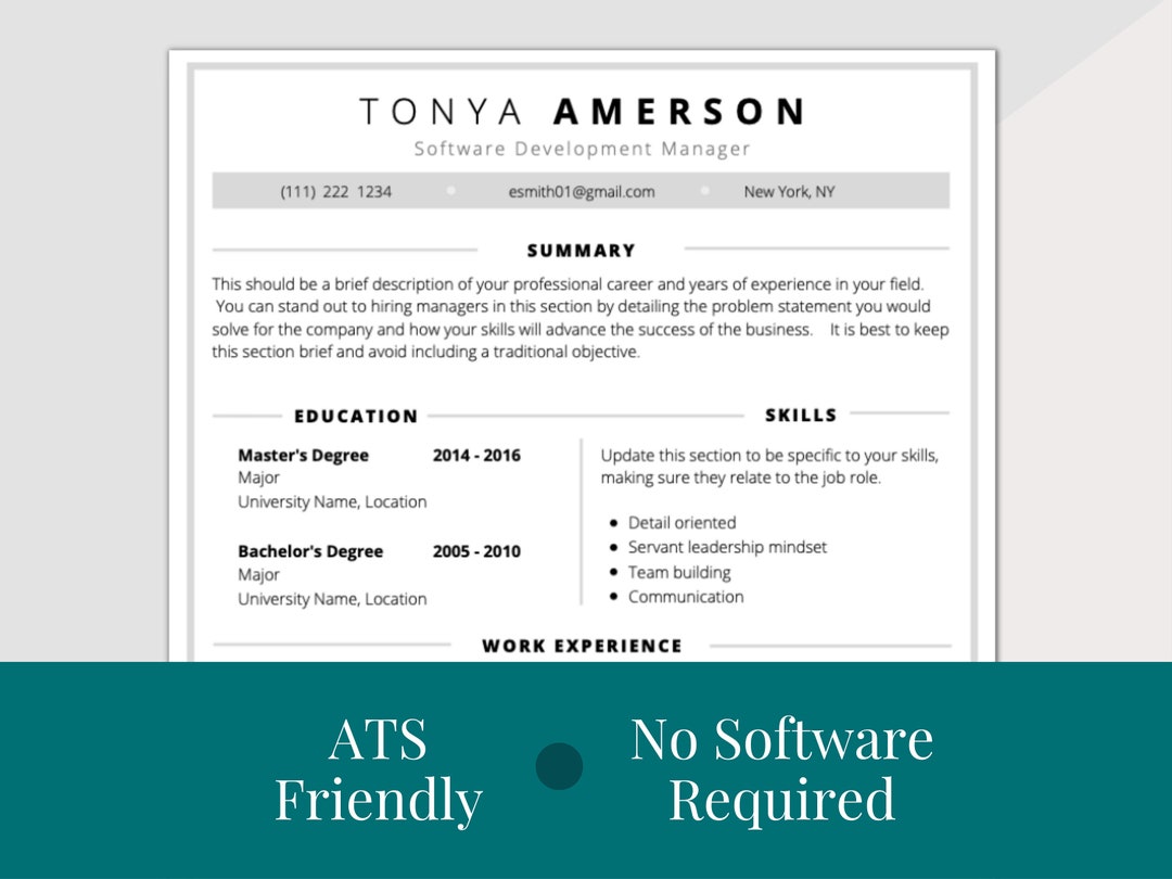 Clean Resume CV Template, ATS Friendly, Includes Cover Letter ...